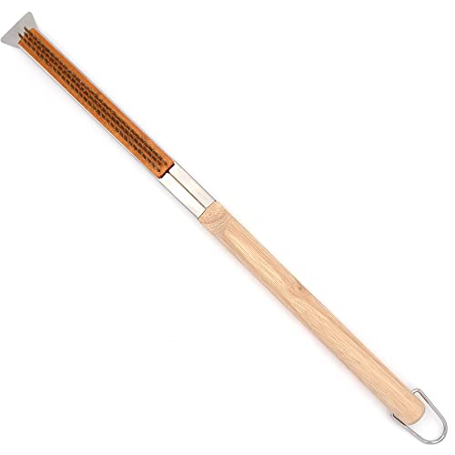 Mauncode 21 Inch Pizza Stone Brush with Scraper - Perfect Cleaning Tool for Outdoor Portable Pizza Oven, with Wood Handle & Brass Bristles