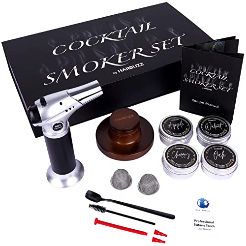Cocktail Smoker Kit with Torch & Premium Gift Box, 15 Piece Whiskey Smoker Kit for Old Fashioned Cocktail Kit, Glass Cocktail Smoking Kit for Drinks, Bourbon Smoker Gift for Men, Husband, Father, Dad