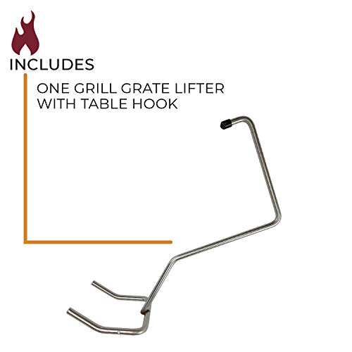 Kick Ash Basket Barbecue Grill Grate Lifter Tool with Table Hook and Handle for Charcoal and Gas Grills and Smokers, BBQ Grill Rack Lifter for Steel and Cast Iron Grill Grates, Stainless Steel