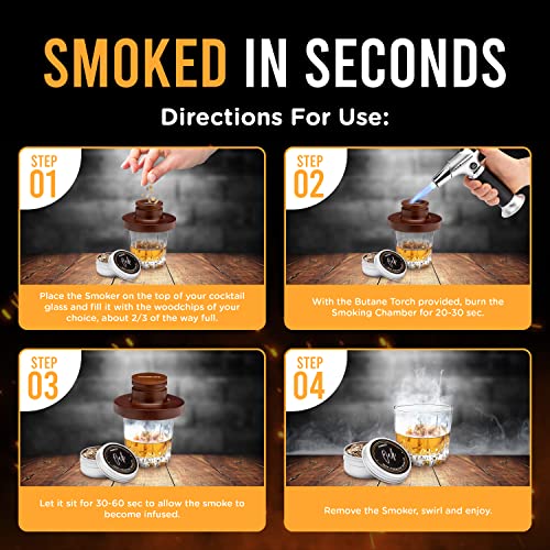 Cocktail Smoker Kit with Torch & Premium Gift Box, 15 Piece Whiskey Smoker Kit for Old Fashioned Cocktail Kit, Glass Cocktail Smoking Kit for Drinks, Bourbon Smoker Gift for Men, Husband, Father, Dad