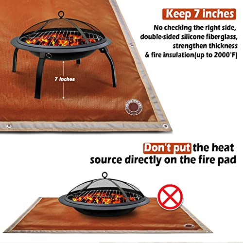 OutdoorMaster Fire Pit Mat Upgrade Insulation Cotton 5-Layer Design |36" x 45"| Grill Mat/Fireproof Mat/BBQ Pad/Ember Mat 2-in-1 Fireproof Fabric Protect Wood, Lawn Fireproof Pad for Outdoor-Brown,M