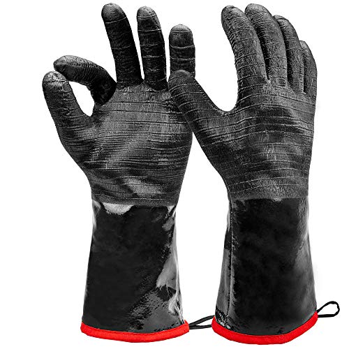 Grilling Gloves Heat Resistant BBQ Gloves - Heat Resistant Gloves for Cooking - Long Sleeve BBQ Gloves for Smoker - Textured BBQ Grill Gloves Easily Handle Hot Food - 14 Inch Extra Large Oven Gloves