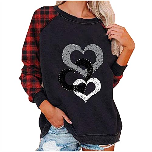 Women's Casual Halloween Lattice Stitching Sweatshirt Crewneck Blouse Top Fashion Plus Size Loose Long Sleeve Sweater Gray