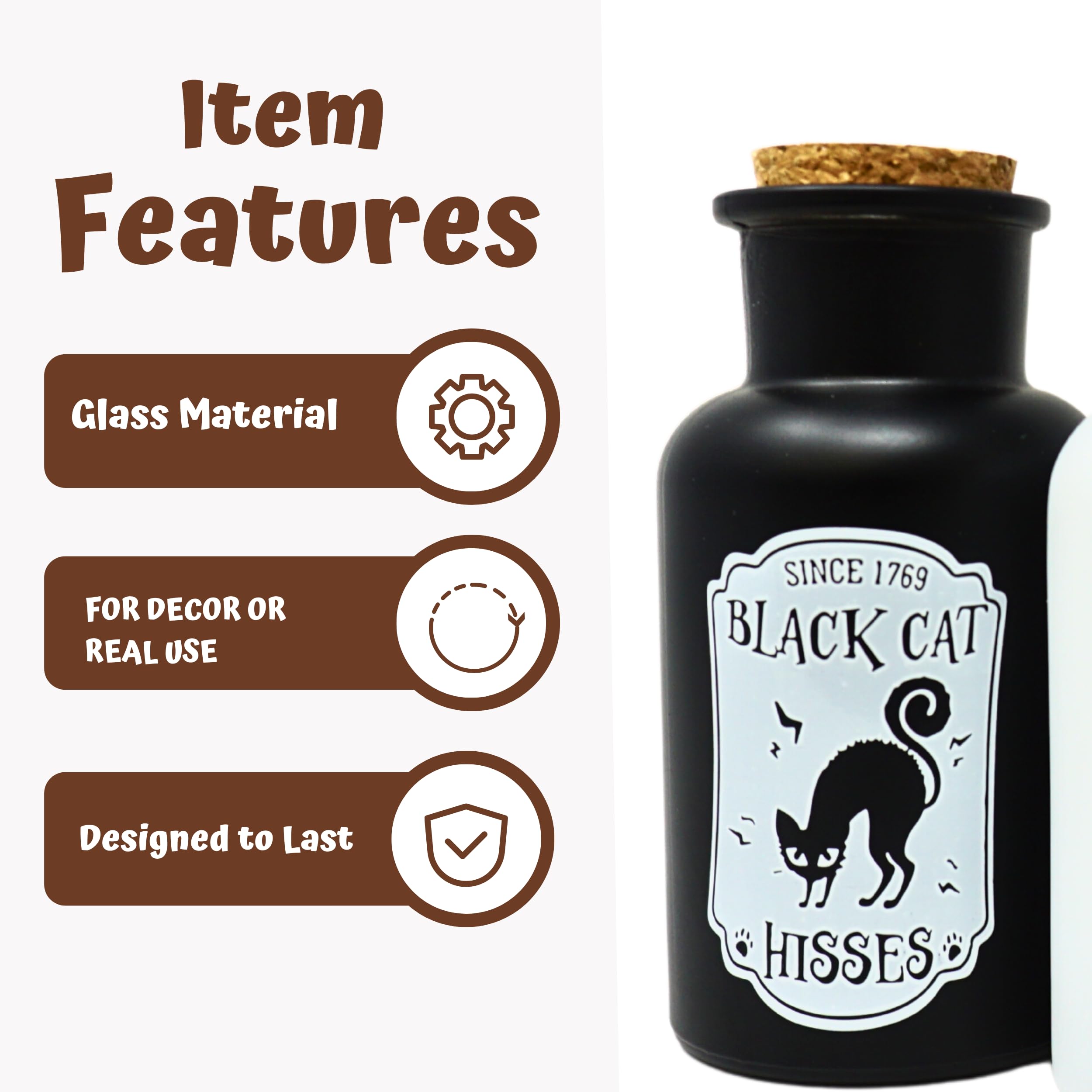 4E's Novelty Set of 3 Glass Decorative Apothecary Potion Bottles Halloween Tabletop Mantle Decorations, Halloween Witch Farmhouse Decor for Tiered Tray Table Centerpiece