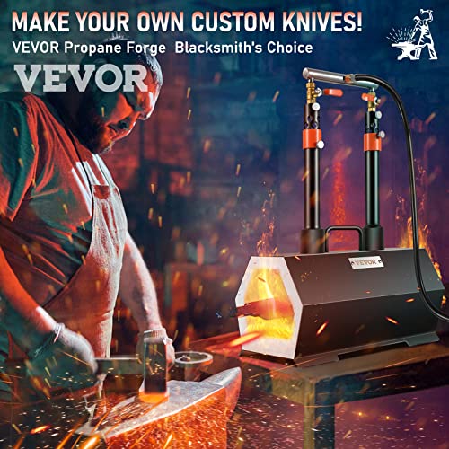 VEVOR Propane Forge Portable, 2 Burner 2600°F Metal and Knife Forge, Large Capacity Blacksmithing Farrier Forges, Gas Forging Tools and Equipment, Complete Mini Forge Kit