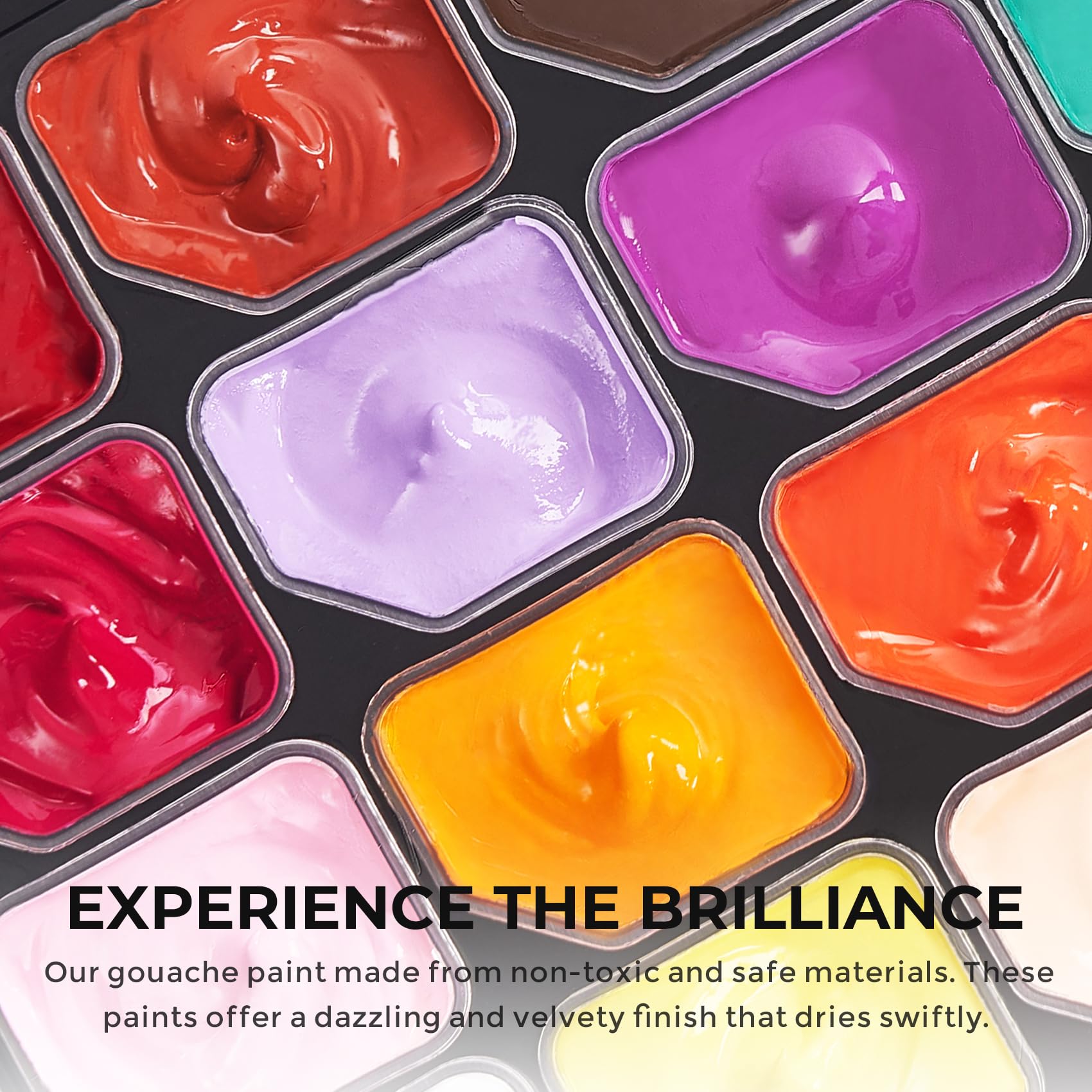 TMOL Gouache Paints Set, 24 Colors x 30ml, 12 Brushes, Non-Toxic, Kids, Indoor Use