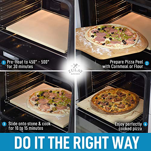 Zulay Kitchen Large Pizza Stone For Oven And Grill - Free Bench Scraper Included - Thermal Shock Resistant Baking Stone - Cooking Stone - 15 x 12 Inch