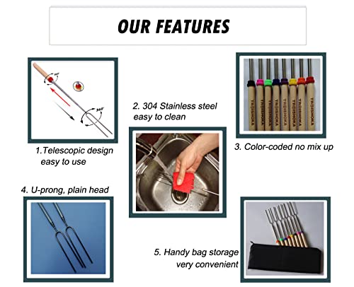 TROISHOKA Marshmallow Roasting Sticks-Smores Sticks for fire pit-Camping Accessories-Camfire Skewers 32 inch long (8pack)