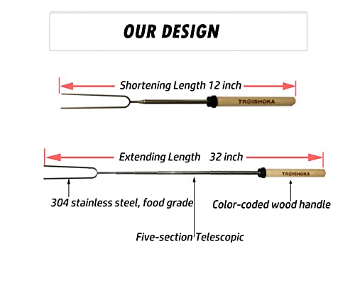 TROISHOKA Marshmallow Roasting Sticks-Smores Sticks for fire pit-Camping Accessories-Camfire Skewers 32 inch long (8pack)