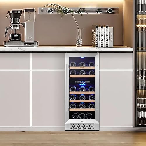 Yeego 18 Inch Wine Cooler, 20 Bottle Dual Zone Wine Refrigerator with Stainless Steel Tempered Glass Door,Memory Function, Fit Champagne Bottles, Wine Fridge Freestanding and Built-in