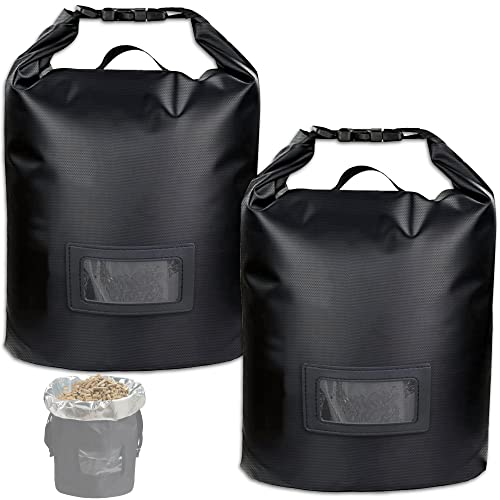 Kintaki 20LBs Fuel Pellet Storage Bag, 2 Packs Wood Pellet Camping Storage Bucket Containers for Grill, Waterproof Smoker Pellet Dispenser, Wood Pellet Storage Bucket, Black