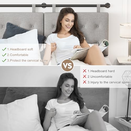 Yojoker Wall Mounted Headboard Queen, Hanging Upholstered Headboards for Queen Size Bed, Boho Floating Dorm Bed Headboard, Upholstery Button Tufted Wall Head Board for Bedroom-Grey