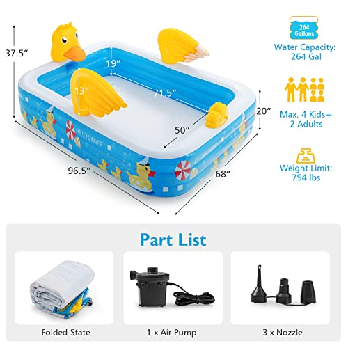 Costzon Inflatable Swimming Pool, Large Family Blow up Kiddie Pool, Full-Sized Thickened Above Ground Pool w/Adjustable Height, Air Pump, Outdoor Backyard Water Party for Age 3+