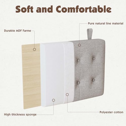Yojoker Wall Mounted Headboard Queen, Hanging Upholstered Headboards for Queen Size Bed, Boho Floating Dorm Bed Headboard, Upholstery Button Tufted Wall Head Board for Bedroom-Grey