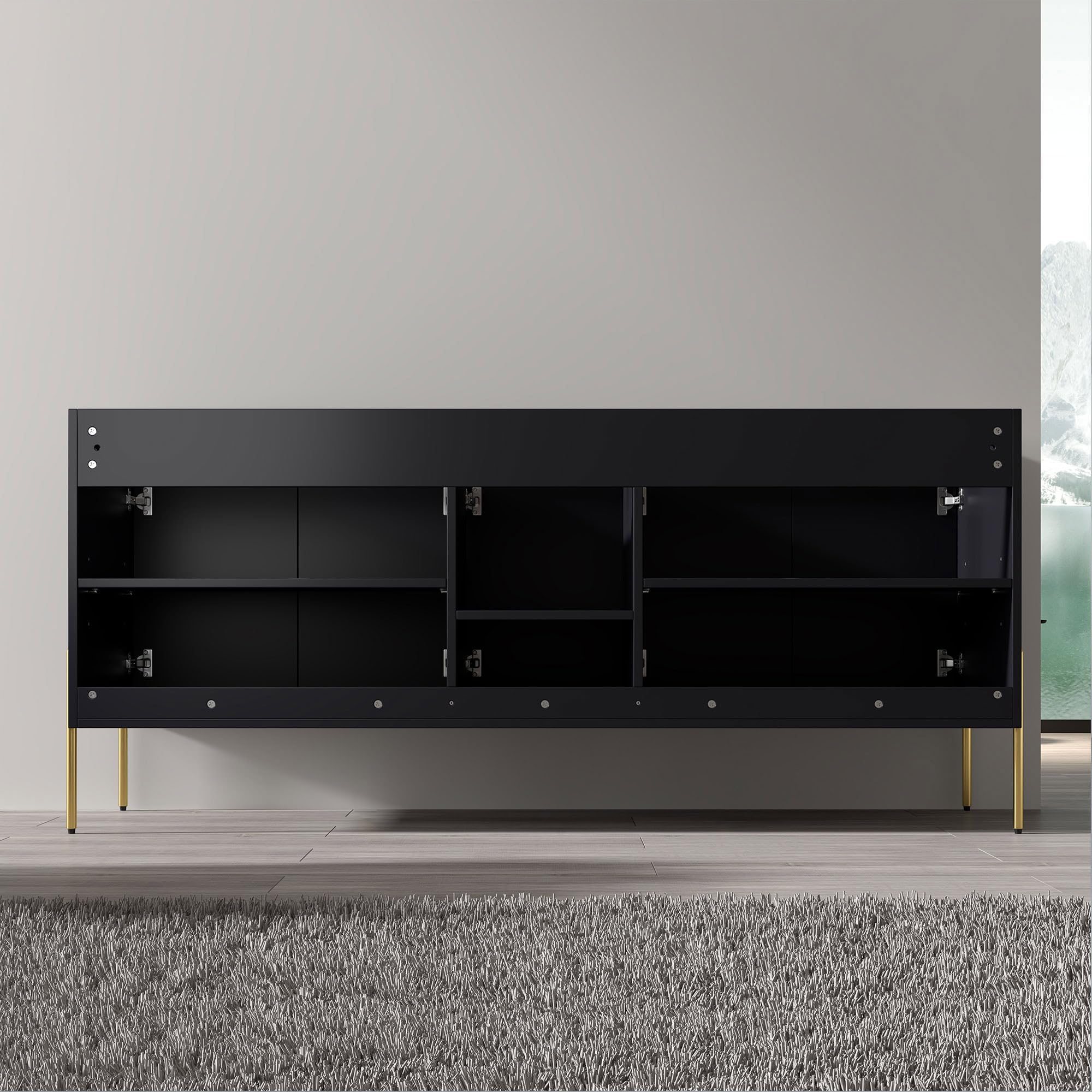 Dowell 72“ Fluted Design Vanity Set – Modern Bathroom Cabinet with Soft-Close Door & Shelf.Charcoal- 002 72 02V