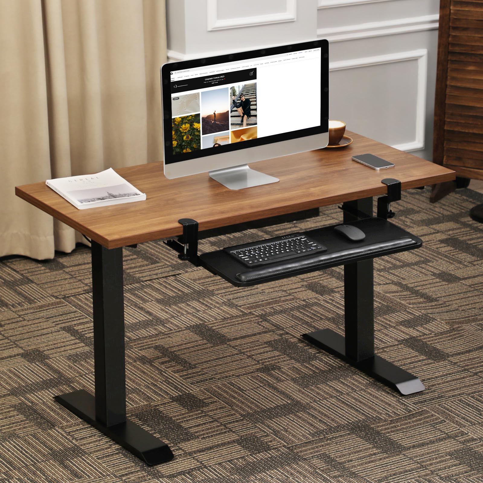 ADOFFUR Keyboard Tray Under Desk,Pull Out Keyboard & Mouse Tray with Heavy-Duty C Clamp Mount and Mat, Slide Out Platform Drawer for Home Office Computer Workstations