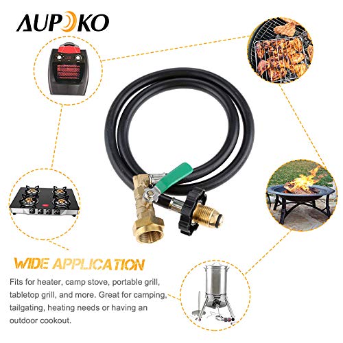 Aupoko Propane Refill Adapter Hose, 36’’ Propane Refill Hose with POL Type 1LB Tank Bottle Adapter, and ON/Off Control Valve, 350PSI Rated High Pressure Propane Extension Hose