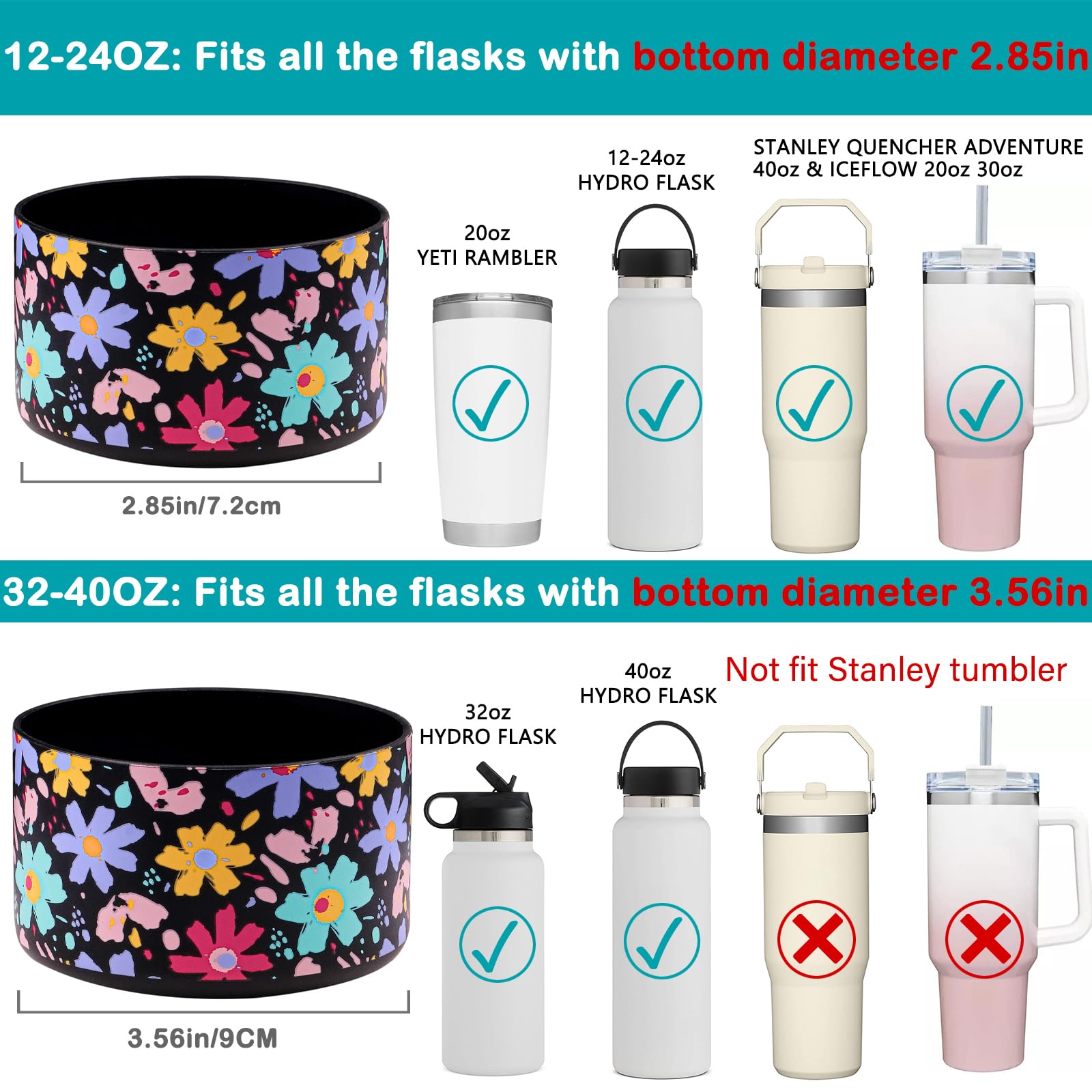 HEYSKAY Protective Flask Silicone Boot 12-24oz for Hydro Flask Water Bottle Bottom Cover Base, and Compatible with Stanley, Yeti, Simple Modern and Other Water Bottle with 2.85inch Bottom Diameter