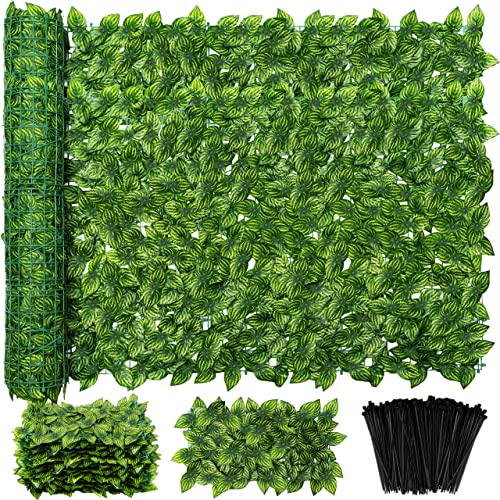 Jinwu Artificial Ivy Privacy Fence Screen,120 * 40 Inch Artificial Faux Ivy Hedge, Expandable Faux Privacy Fence with 80 pcs Zip Ties Decoration for Wall Screen, Outdoor Garden, Christmas Decor