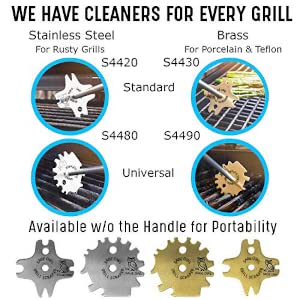 The Sage Owl Grill Scraper Cleaning Tool with Long Handle - for Hot Grates. Brass 5 in 1 Grill Cleaner with a 17" Long Handle, Works with Most Any Design, Brand and Style of Grill