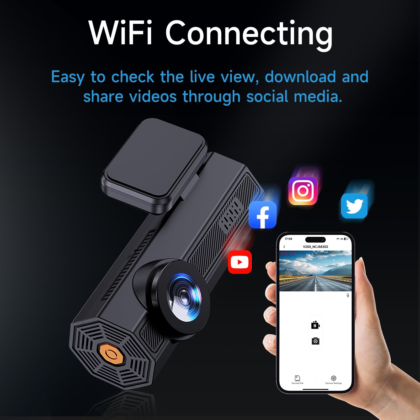 Dash Cam 4K WiFi Front Dash Camera for Cars, E-YEEGER Car Camera 2160P Wireless Mini Dashcams with App, Driving Recorder with 24H Parking Mode, Night Vision, G-Sensor, Free 32G Card, Support 256G Max