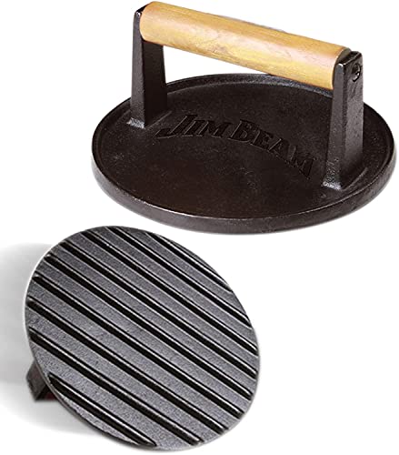 Burger Press Round 7 Inches Heavy Cast Iron Bacon Press with Solid Wood Handle for Kitchen & Commercial Gradee - Pre Seasoned Sandwich & Grill Press - Quesadillas, Hamburgers & Steaks