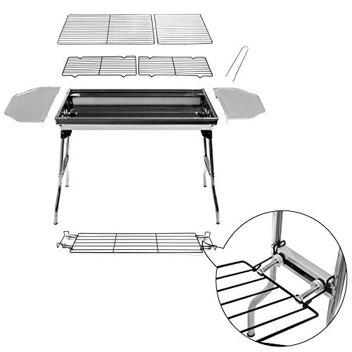 HTTMT- Outdoor Campling Refined Stable Version-2.0 Iron Portable Folding Barbecue Charcoal Grill Stove Shish Kebab Stainless Steel BBQ Patio Fold Large [P/N: ET-COOK003-SR]