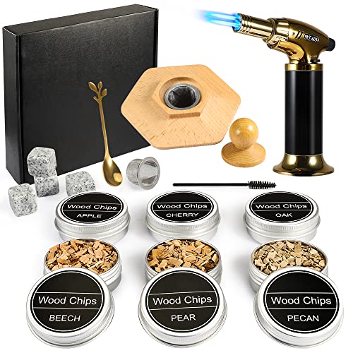 Bochino Cocktail Smoker Kit, Old Fashioned Drink Smoker Kit, 6 Different Flavors Wood Chips for Whiskey, Bourbon,Wine, Drink, Whiskey Smoker Infuser Kit. Gift for Men, Husband, Dad