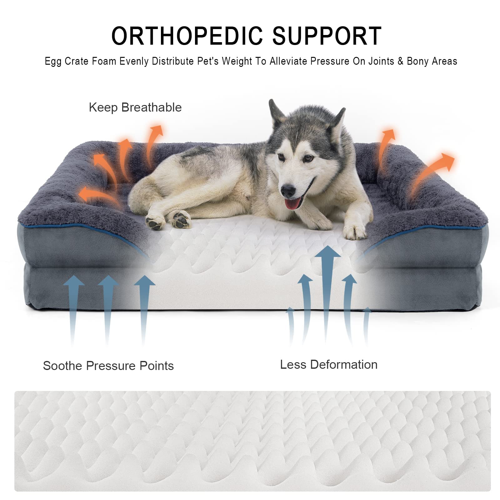 Bnonya Dog Bed, Dog Bed for Large Dogs, Bolster Pet Bed Couch with Removable Washable Cover, Egg Foam