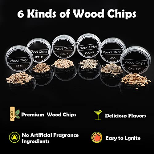Bochino Cocktail Smoker Kit, Old Fashioned Drink Smoker Kit, 6 Different Flavors Wood Chips for Whiskey, Bourbon,Wine, Drink, Whiskey Smoker Infuser Kit. Gift for Men, Husband, Dad