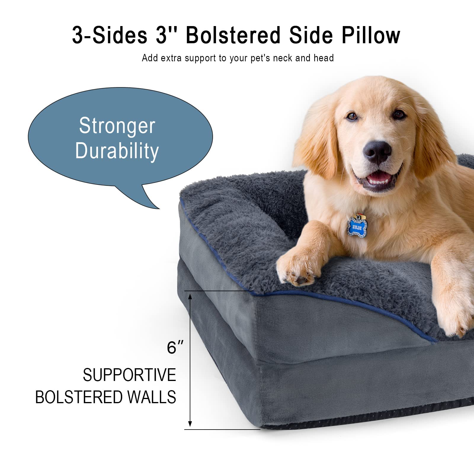 Bnonya Dog Bed, Dog Bed for Large Dogs, Bolster Pet Bed Couch with Removable Washable Cover, Egg Foam