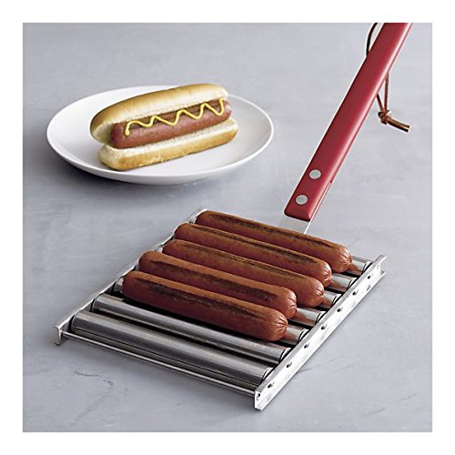 i Kito Charcoal Stainless Steel Hot Dog Sausage Roller Rack Steamer with Extra Long Wood Handle New BBQ Tools 5 Section Brat Griller