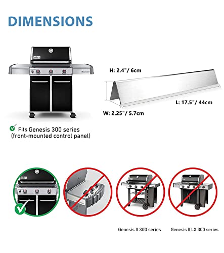 GRISUN 17.5 inch Heavy Duty 7620 Flavorizer Bars - Fits for Weber Genesis E-310, E-330, 304 Stainless Steel Heat Plates Deflectors for Genesis E320 S310 S320 S330 with Front Control Knobs Gas Grill