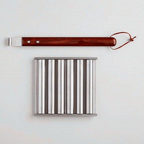 i Kito Charcoal Stainless Steel Hot Dog Sausage Roller Rack Steamer with Extra Long Wood Handle New BBQ Tools 5 Section Brat Griller