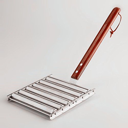 i Kito Charcoal Stainless Steel Hot Dog Sausage Roller Rack Steamer with Extra Long Wood Handle New BBQ Tools 5 Section Brat Griller