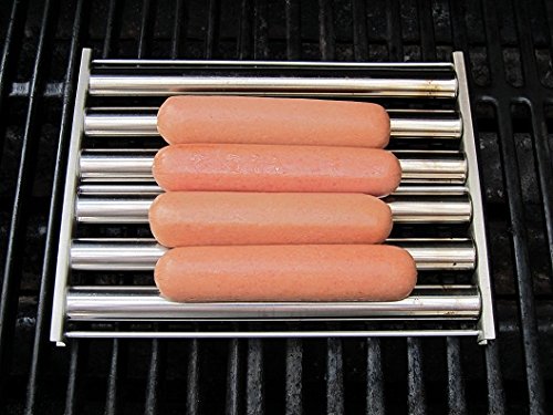 i Kito Charcoal Stainless Steel Hot Dog Sausage Roller Rack Steamer with Extra Long Wood Handle New BBQ Tools 5 Section Brat Griller