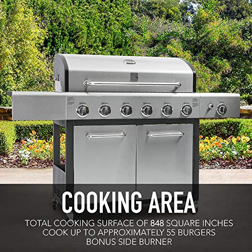Kenmore PG-A40611S0L 6 Burner Cabinet Style Propane Gas BBQ Grill with Side Burner, 73000 Total BTU, Stainless Steel