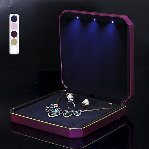HSLFUAI Necklace Display with Led Light,Jewelry Box for Necklace, Necklace Boxes for Jewelry Gift,Jewelry Gift Box for Wedding, Birthday, Valentine' Day, Mother'S Day, Christmas,Black Velvet Interior