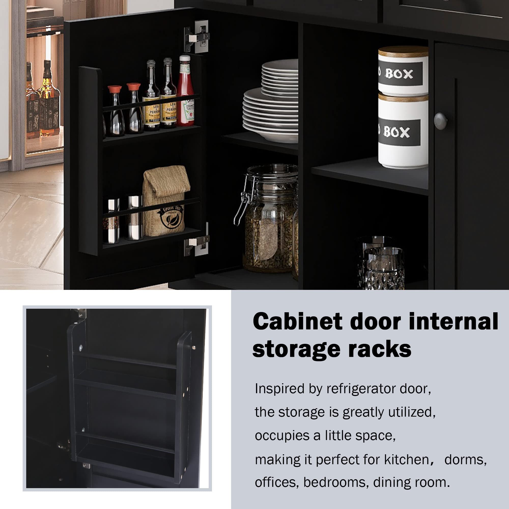 Kitchen Island Cart with Wood Drop-Leaf Top and 3 Drawers, Rolling Mobile Kitchen Island on 5 Wheels with Storage Cabinet, Internal Storage Racks, and Adjustable Shelves, 53.1 Inch Width (Black)