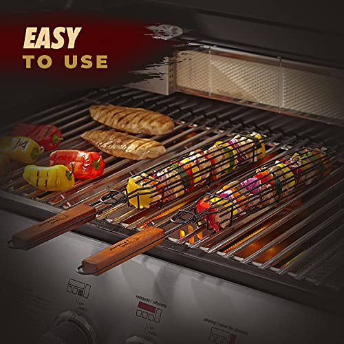 Jork Products Kebab Grilling Basket Nonstick Steel with Wood Handle, 4 x 4 pack, Includes Stainless Steel Kebab Skewers