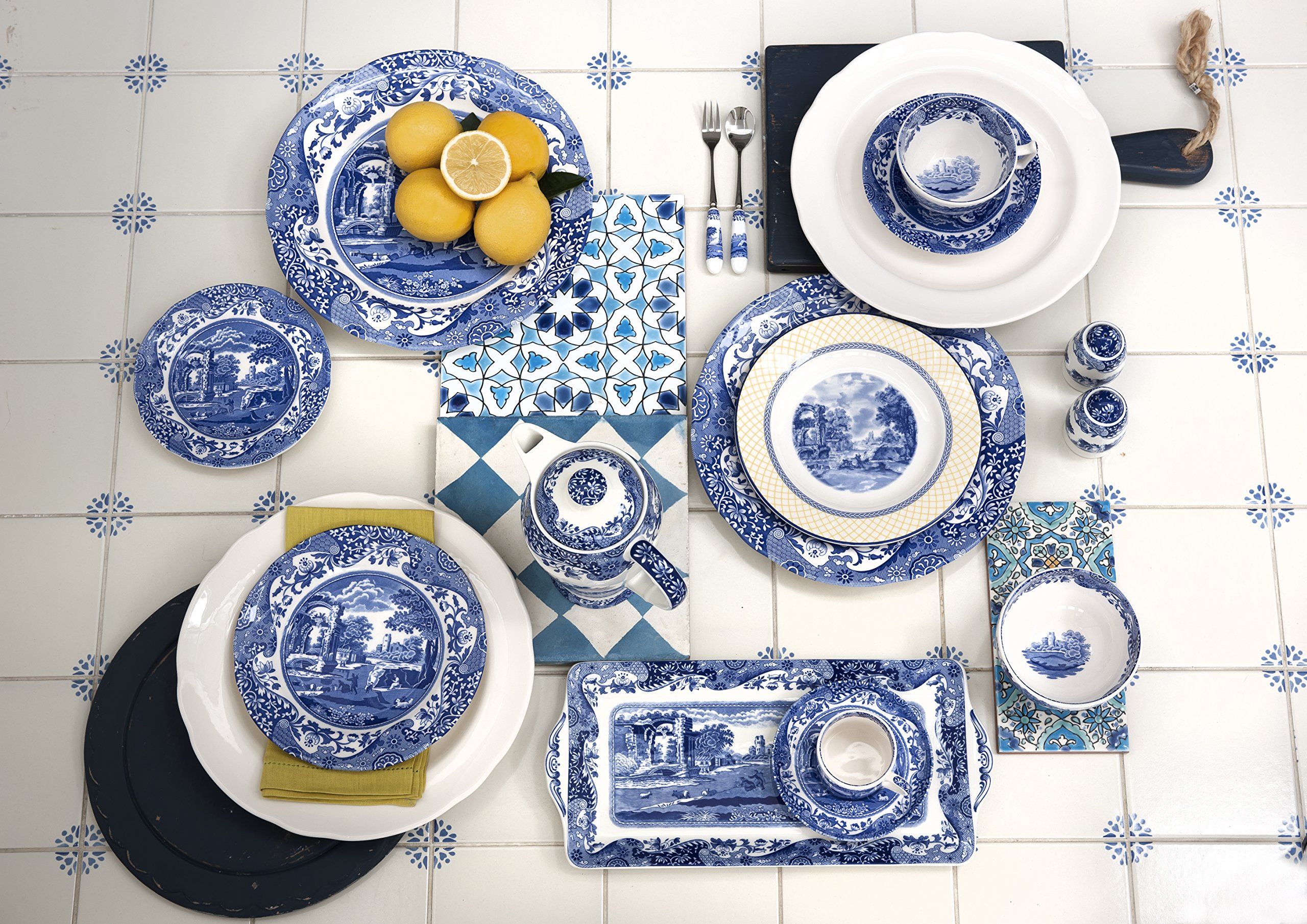 Spode Blue Italian Salad Plates Set of 4, 7.25”, Fine Earthenware, Made in England, Dishwasher Safe