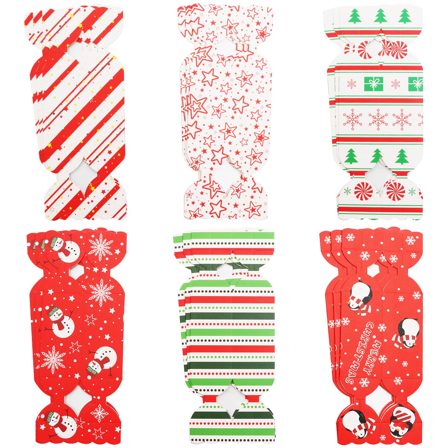 STEFORD Christmas Candy Paper Gift Boxes, 24PCS Christmas Candy Gift Treat Bags with Red Ribbon for Xmas Party Supplies