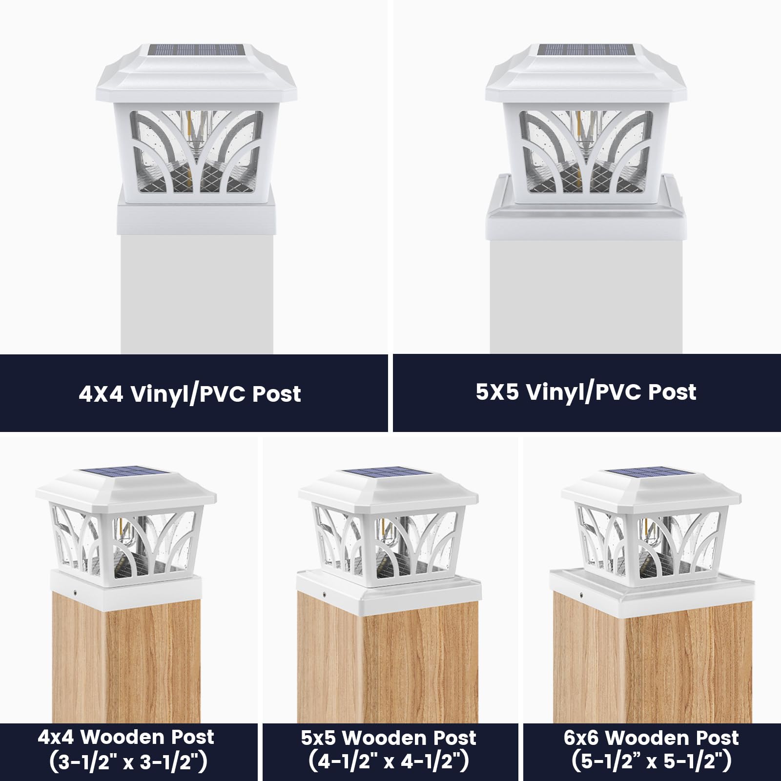 SIEDiNLAR Solar Post Cap Lights Outdoor, Aluminum Glass 2 Modes Edison LED Bulbs for 4x4 5x5 6x6 Vinyl Wooden Posts Deck Fence Patio Decor, Warm White/Cool White Lighting 6 Pack (White)