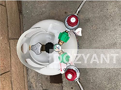 DOZYANT Propane Tank Y Splitter Adapter with Propane Gauge, 2 Way LP Gas Adapter Tee Connector Adapter for 5lb-40lb Propane Tank Cylinder, Universal for BBQ Gas Grill, RV Camper and More Appliances