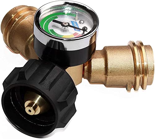 DOZYANT Propane Tank Y Splitter Adapter with Propane Gauge, 2 Way LP Gas Adapter Tee Connector Adapter for 5lb-40lb Propane Tank Cylinder, Universal for BBQ Gas Grill, RV Camper and More Appliances