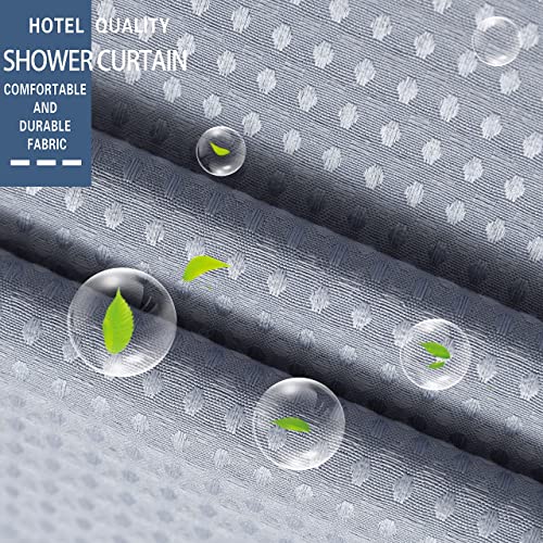 KONZENT Waffle Shower Curtain No Hook Needed Hook Free Shower Curtain Hotel Fabric Shower Curtain Machine Washable with Snap in Removable Liner for Bathroom Bathtubs Spa(Grey,71" (W) X 74" (H))