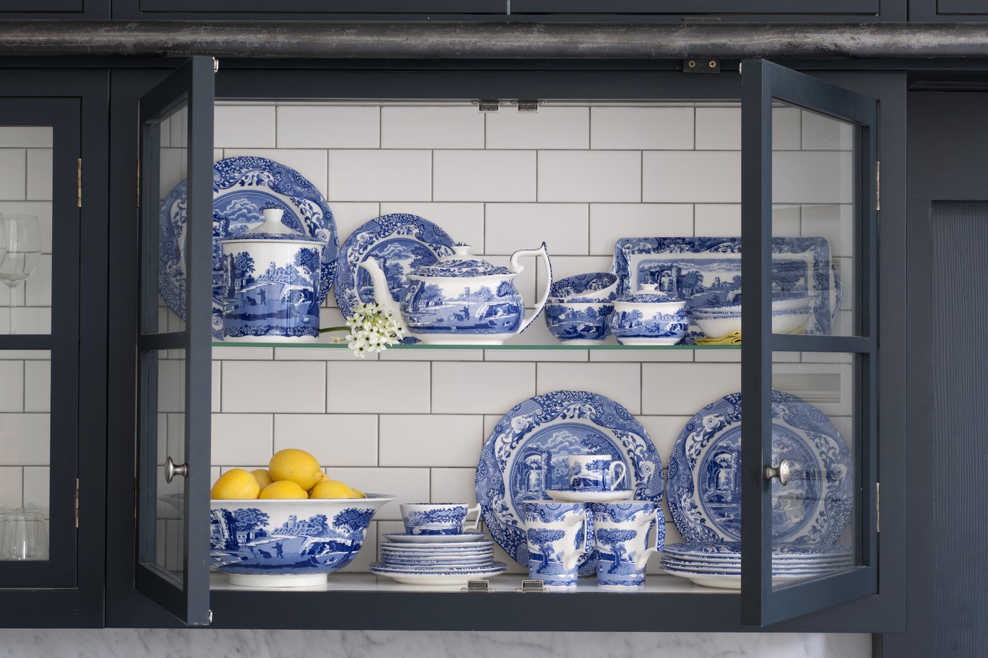 Spode Blue Italian Salad Plates Set of 4, 7.25”, Fine Earthenware, Made in England, Dishwasher Safe