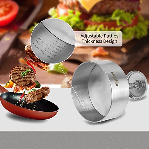 Koythin Burger Press, Adjustable Hamburger Patty Maker, Non Stick Patties Making Molds Suitable for Beef, Vegetables, Burgers and Cooking, Ideal for BBQ and Homemade Hamburger (Diameter 11.5cm)