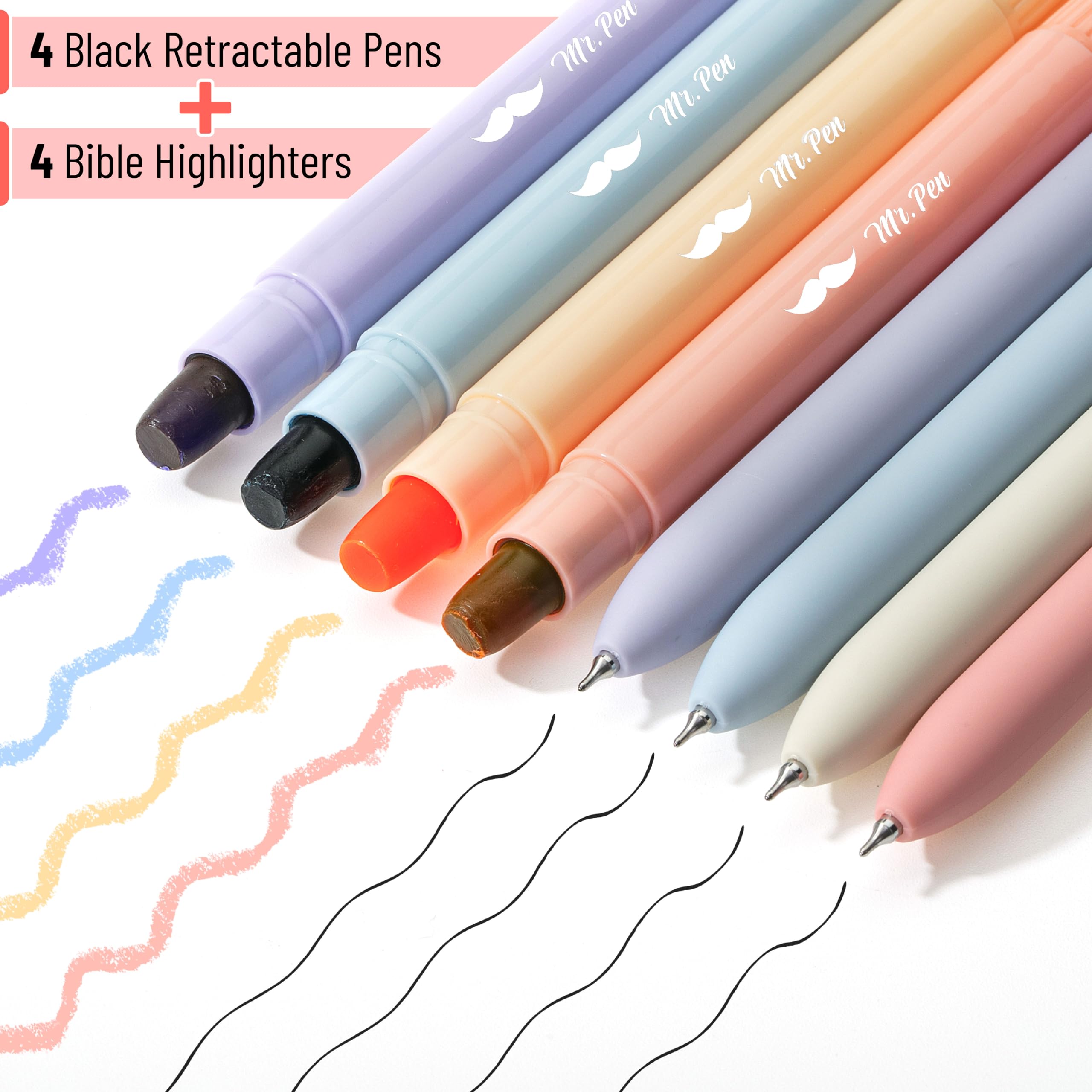 Mr. Pen- Bible Highlighters and Pens, 8 Pack, Pastel Barrel, Gel Highlighters, Gel Highlighter No Bleed Through, Bible Highlighters No Bleed, Bible Journaling Kit, Gel Pens and Highlighters