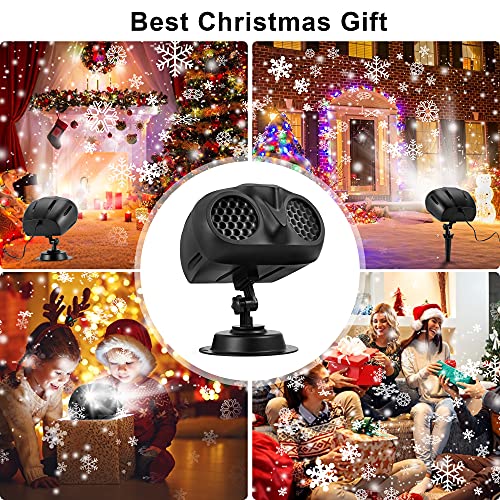 XHRING Christmas Snowflake Projector Lights, Dynamic LED Snowfall Projection Lights Outdoor Indoor with Remote Control, Waterproof Decorative Light Projector for Holiday Christmas Halloween Party(NEW)
